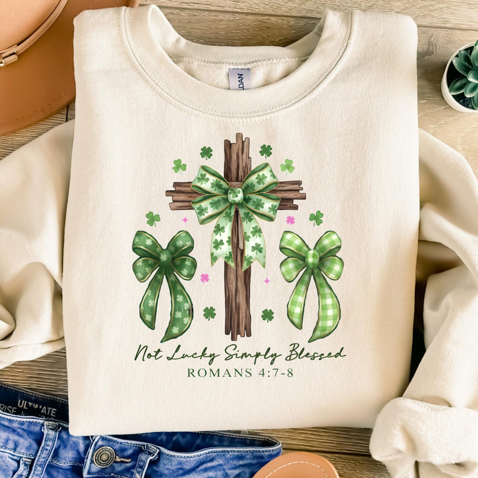 Preppy Bow Jesus Cross St Patricks Day PNG, Blessed Design (digital ...
