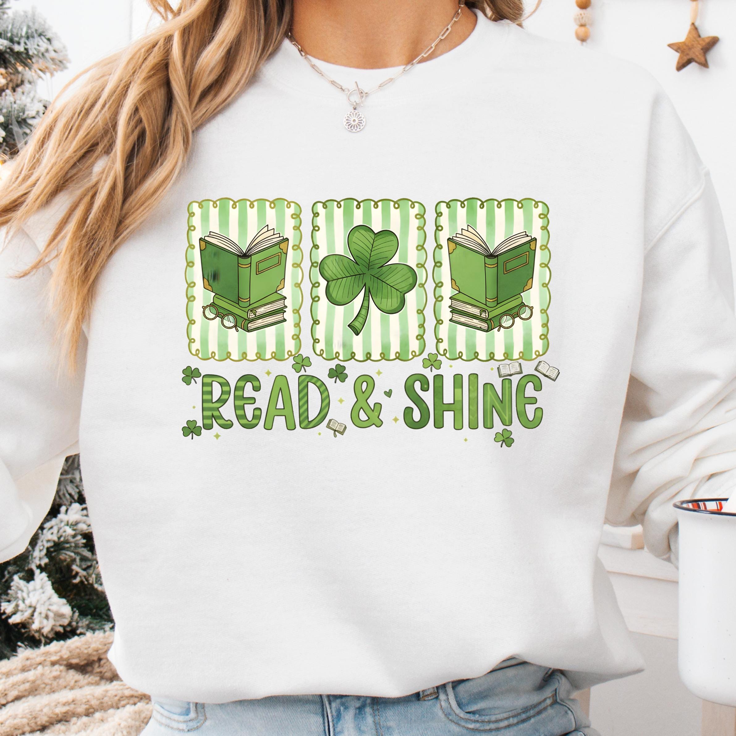 Read & Shine St. Patrick's Day PNG, Shamrock Book Lover Design (digital ...