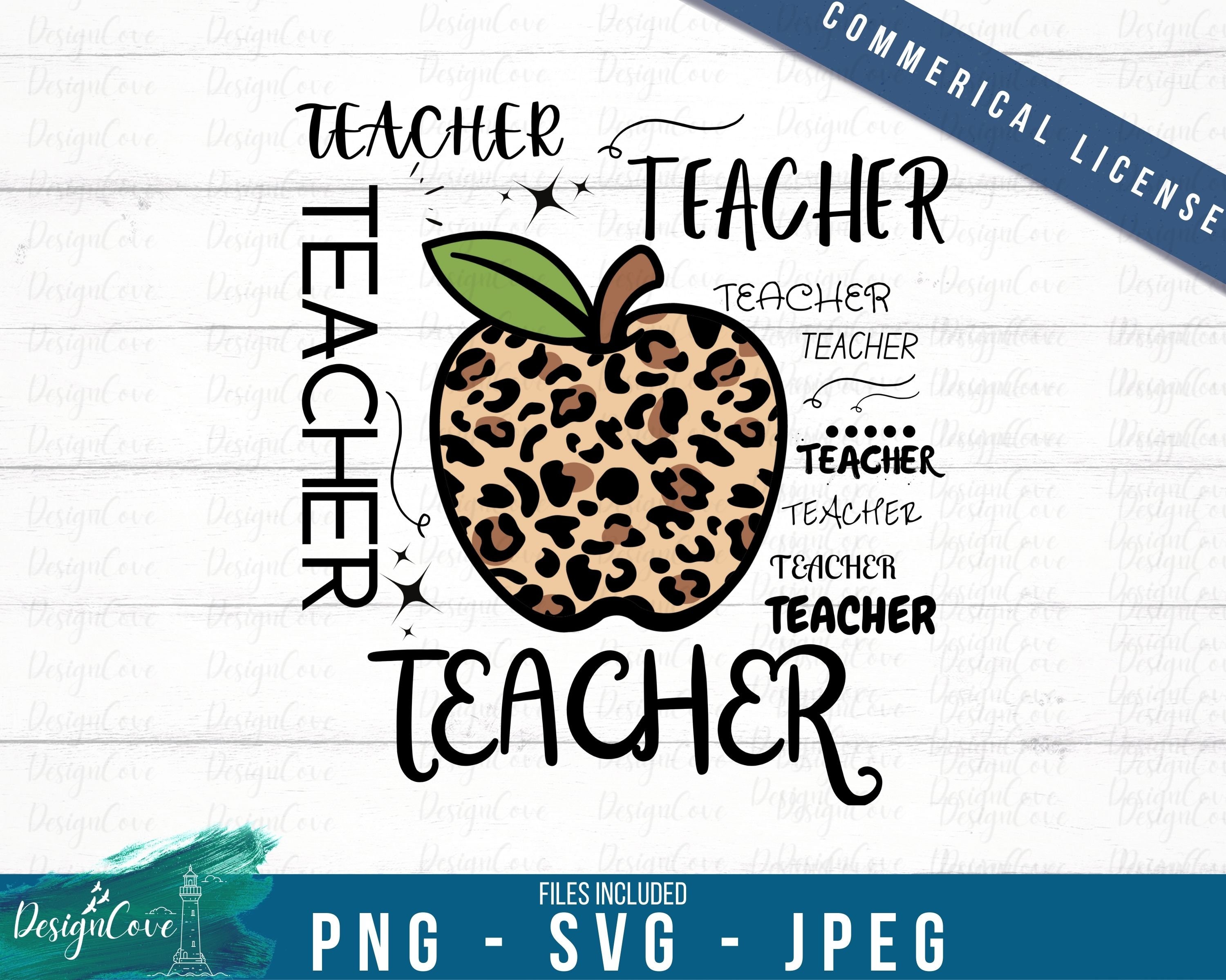 Teacher Leopard Svg, Apple Leopard Svg, Teacher Typography SVG, Leopard Back to School SVG ...