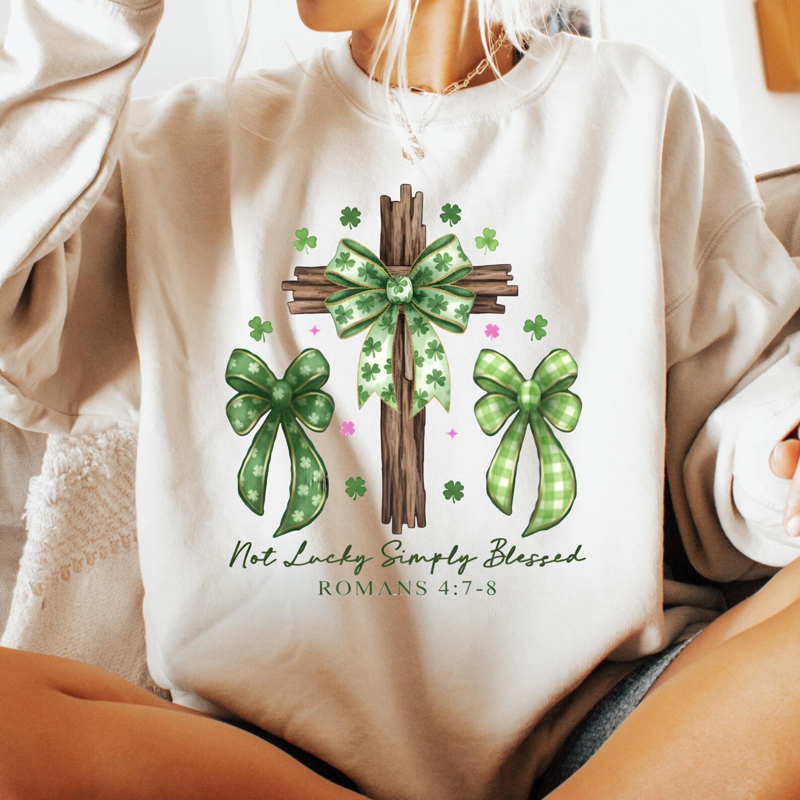 Preppy Bow Jesus Cross St Patricks Day PNG, Blessed Design (digital ...