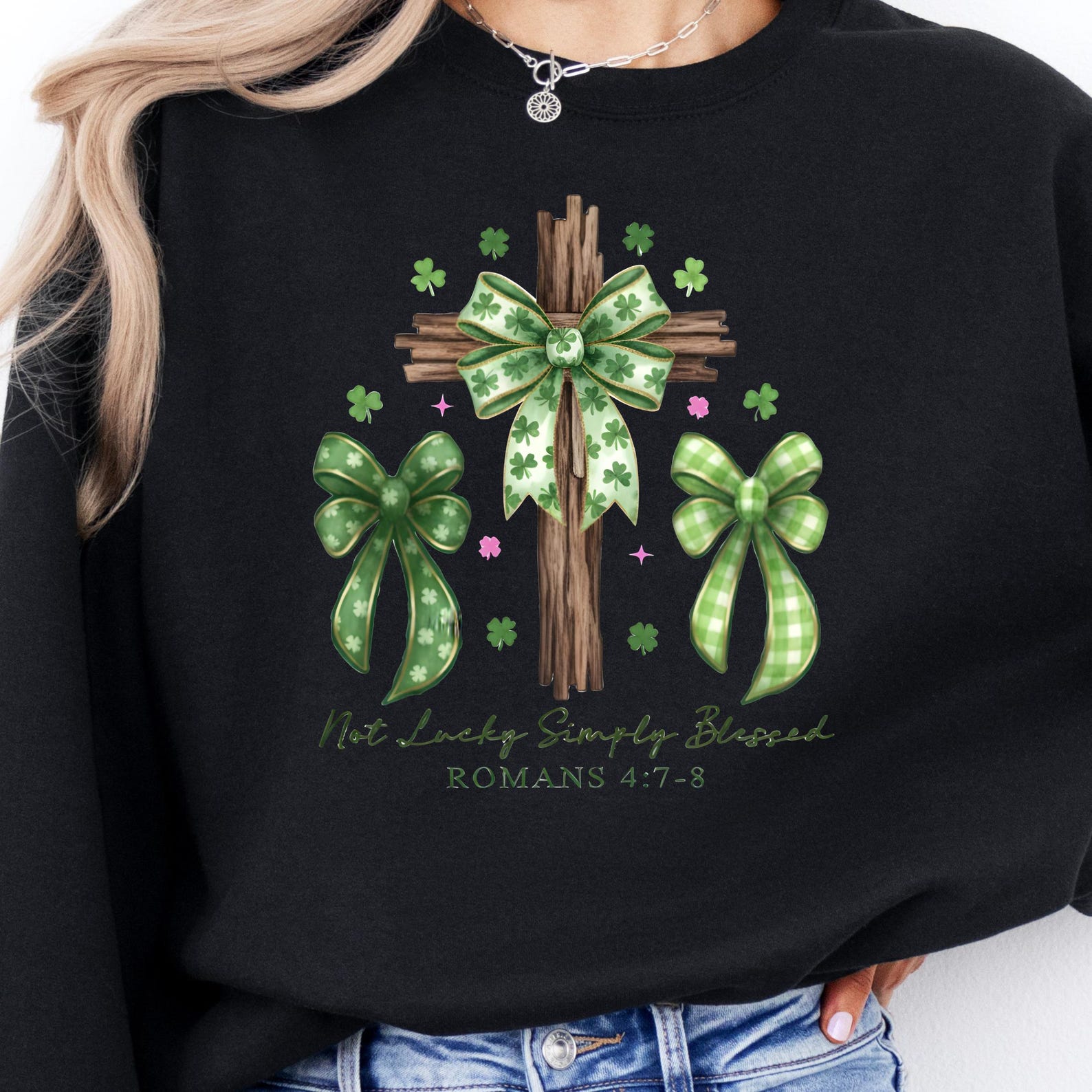 Preppy Bow Jesus Cross St Patricks Day PNG, Blessed Design (digital ...