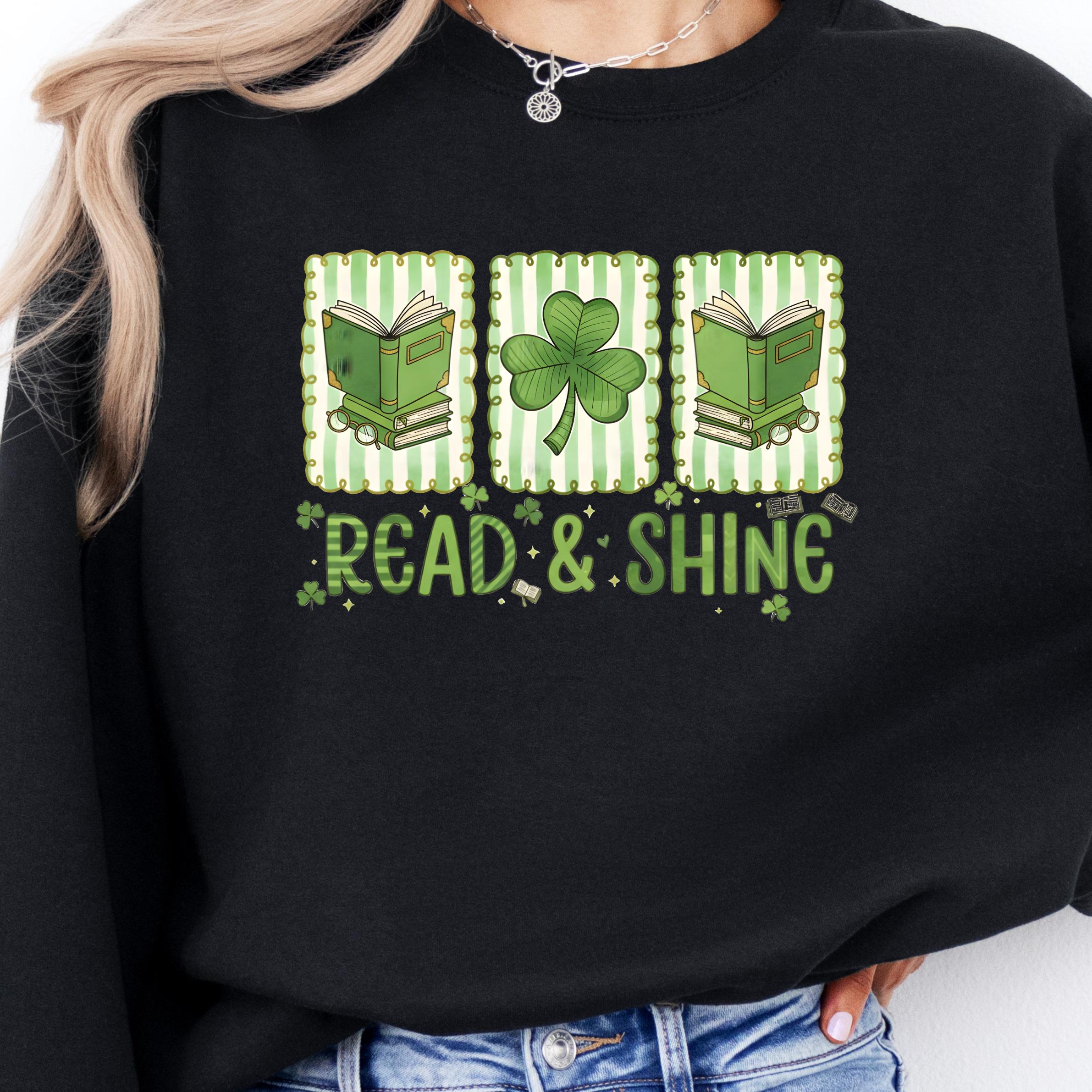 Read & Shine St. Patrick's Day PNG, Shamrock Book Lover Design (digital ...
