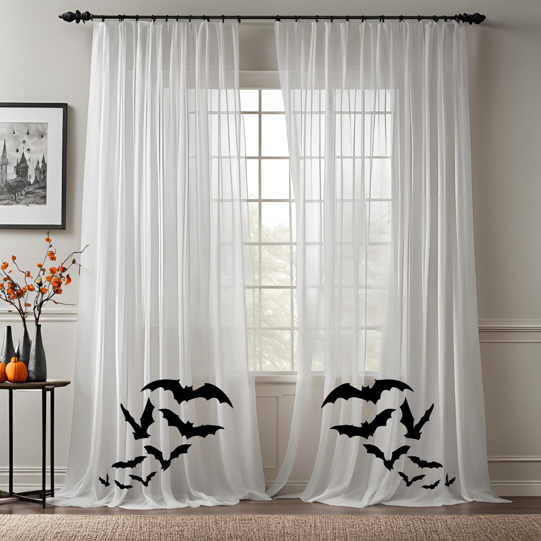 Bat Curtain Panel (set of Two), Halloween Decor Bat Panel - Etsy