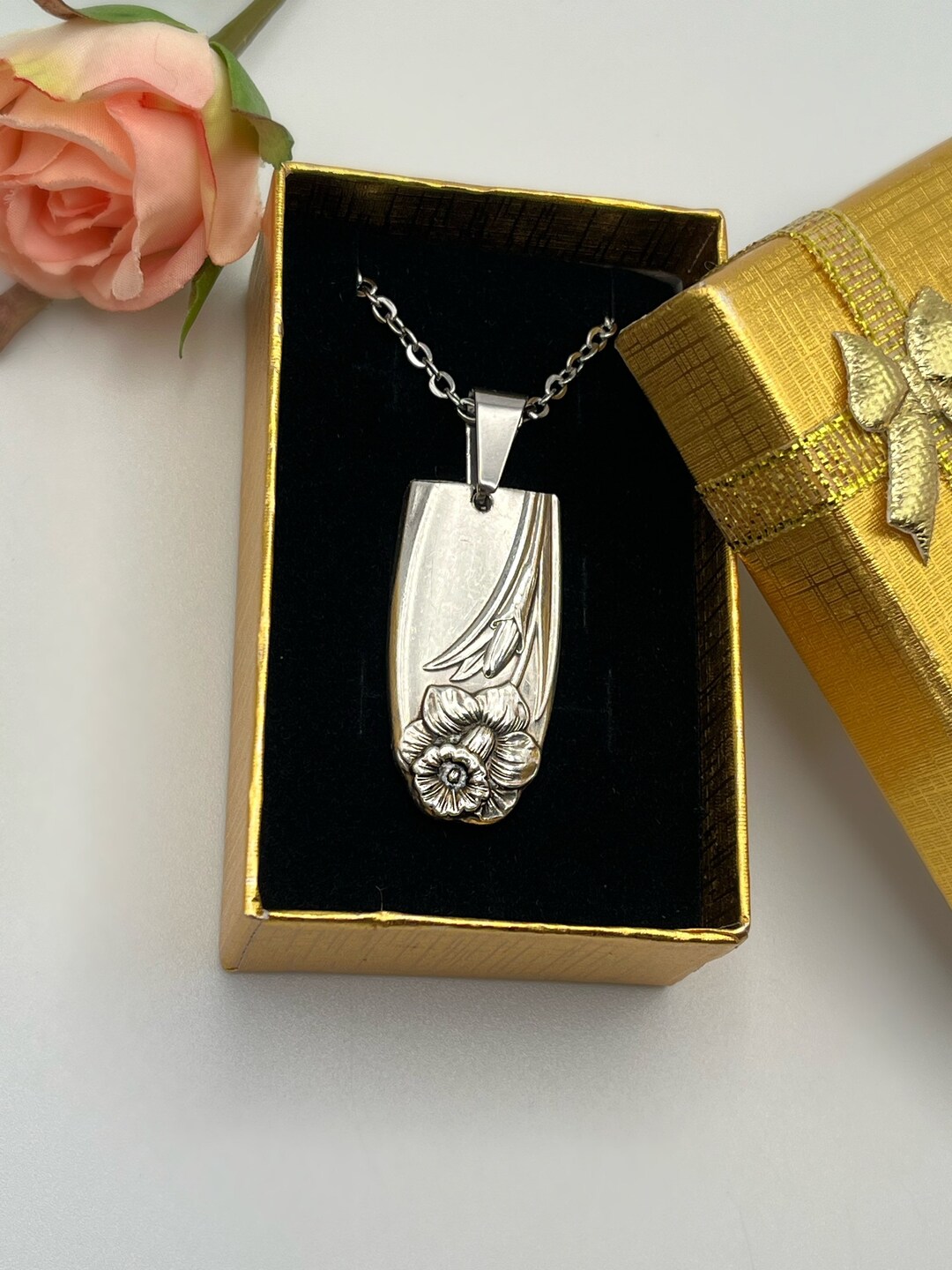 Vintage Rose Spoon Necklace Silver, Necklaces for Woman, Gift for Mom ...