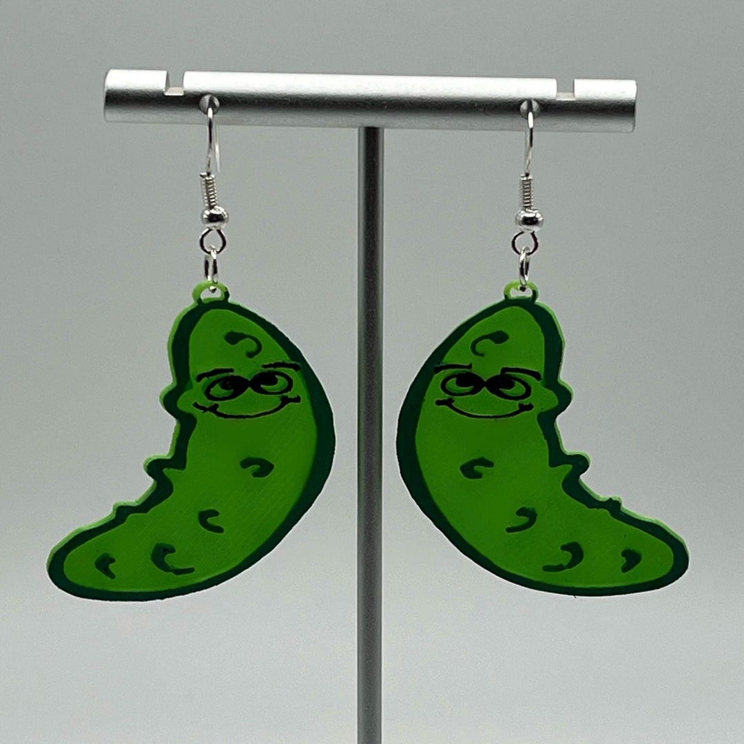 3D Printed Cute Green Funny Pickle Earrings With Face, Pickle Lover ...