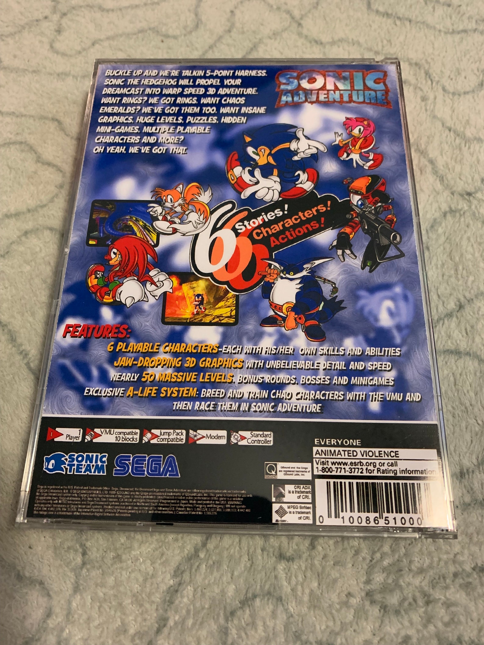 Sonic Adventure, Sega Dreamcast, Custom Long Box Case W/inserts & Foam ...