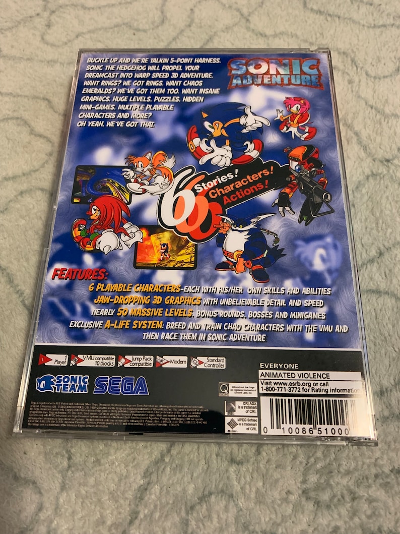 Sonic Adventure, Sega Dreamcast, Custom Long Box Case W/inserts & Foam ...