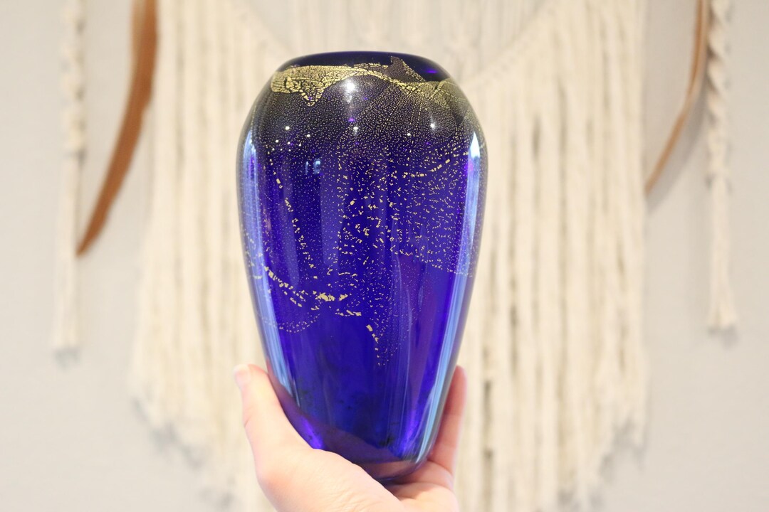 Mark Rosenbaum Cobalt Blue and Gold Hand Blown Glass Vase – Signed 2005 ...