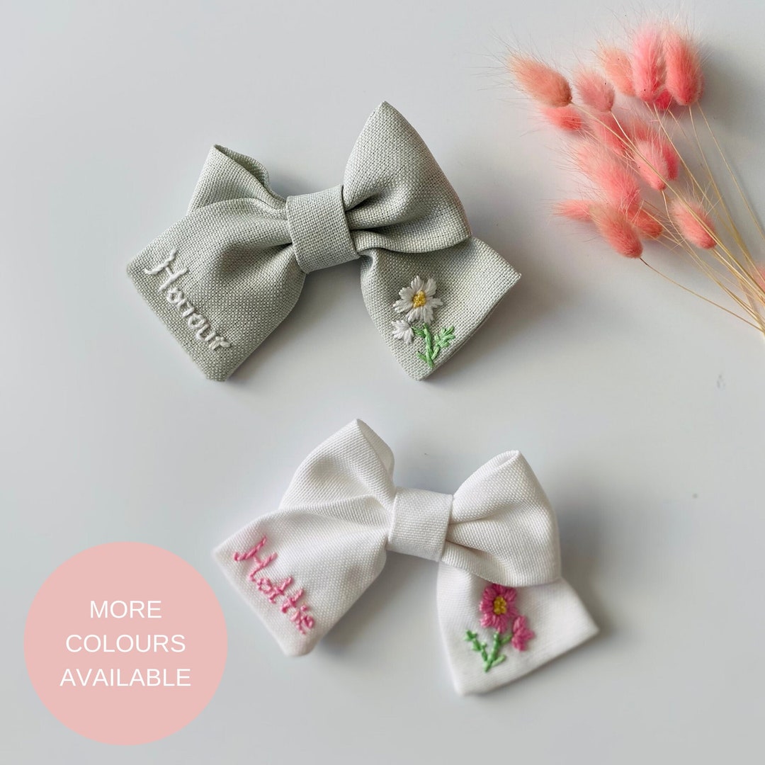 Personalized Hair Bow for Girls, Name Embroidered Hair Clip ...
