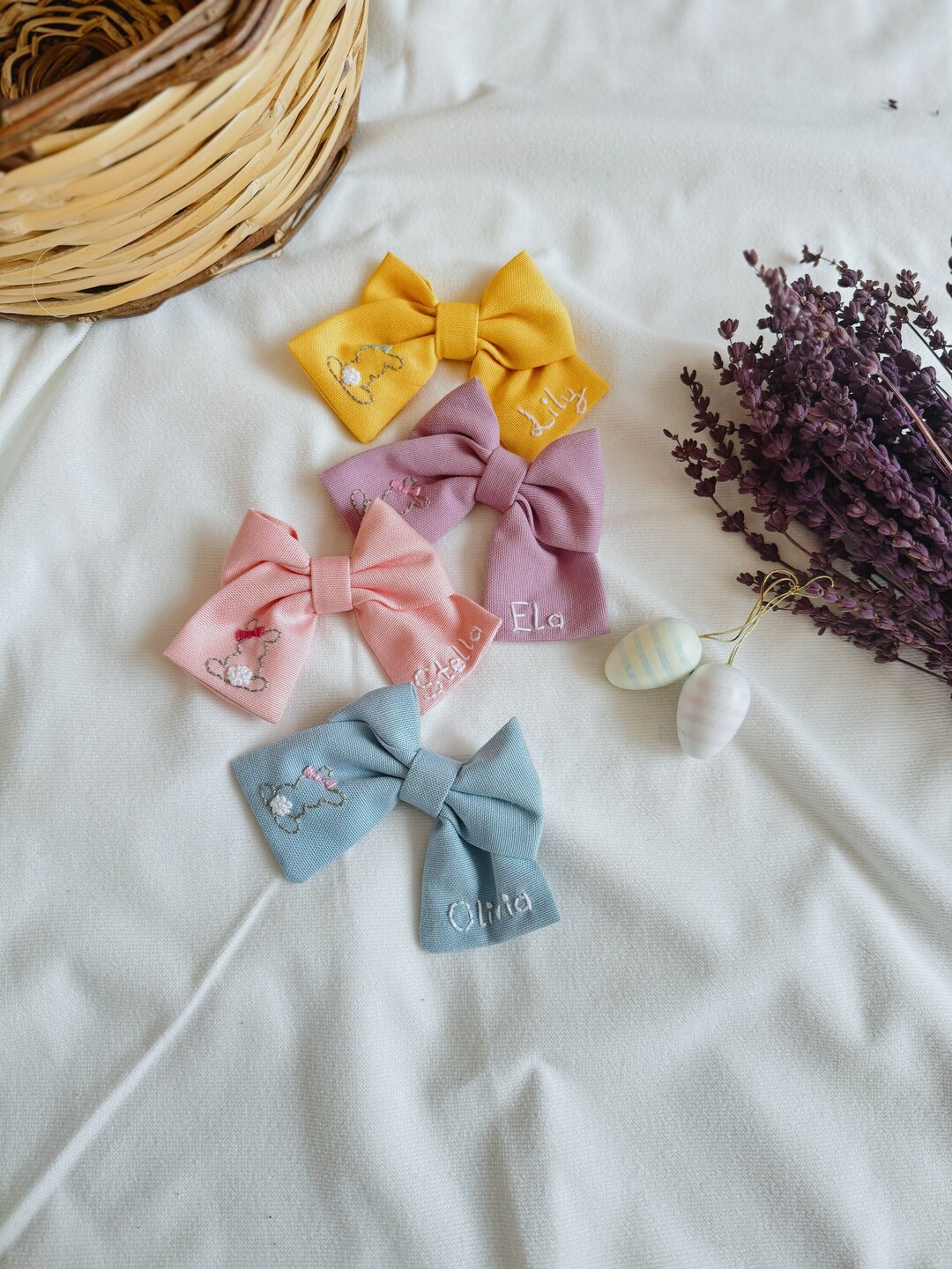 Easter Bunny Bow, Personalised Easter Hair Bow, Name Emnroidered Hair ...