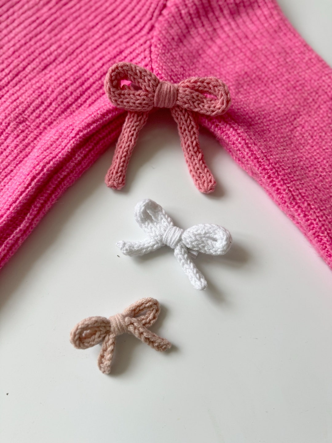 Knit Hair Bow, Hair Ribbon, Crochet Hair Bow Clip, Hand Knitted Hair ...