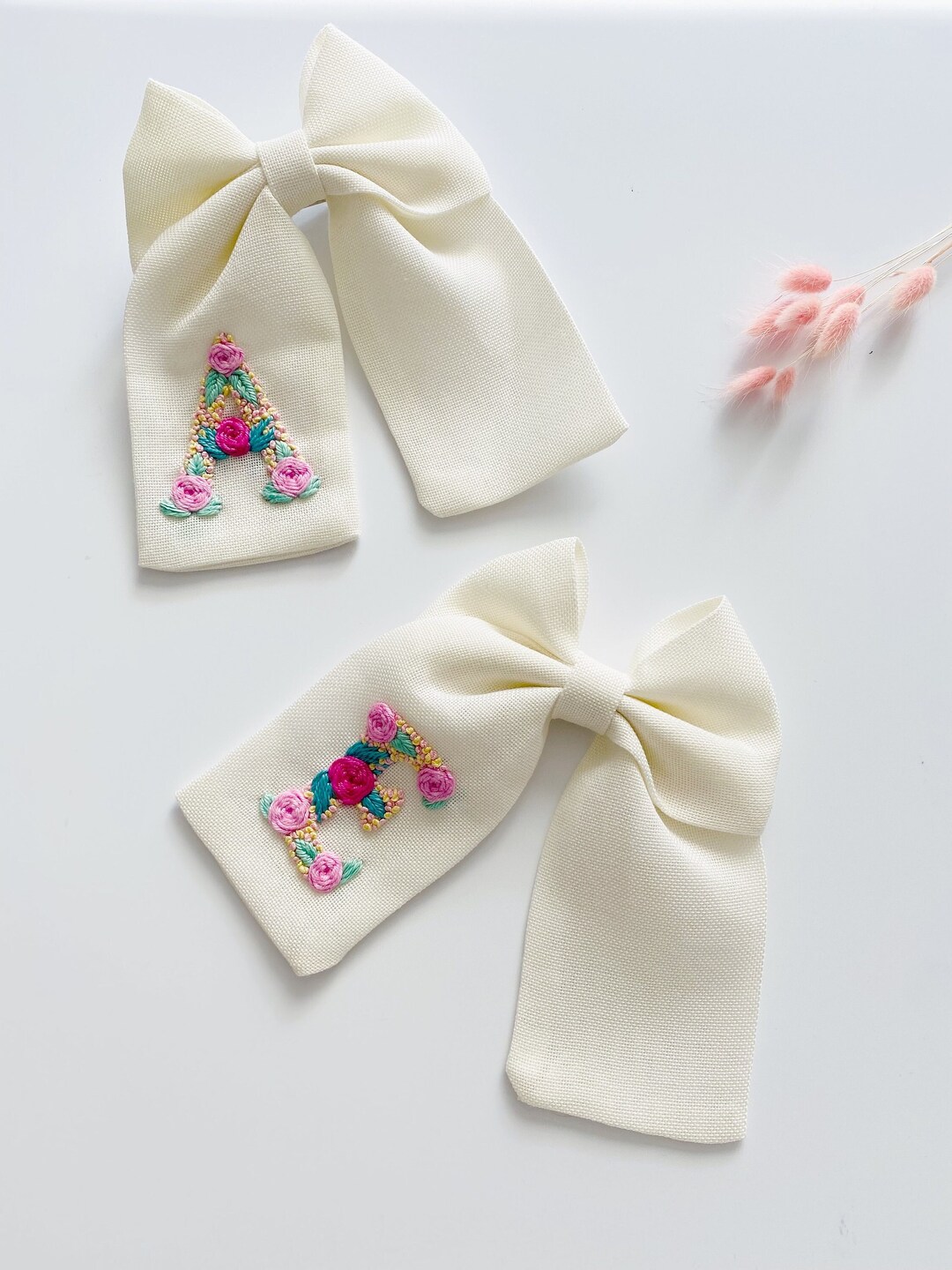 Initial Embroidered Hair Bow, Personalised Initial Hair Clip ...