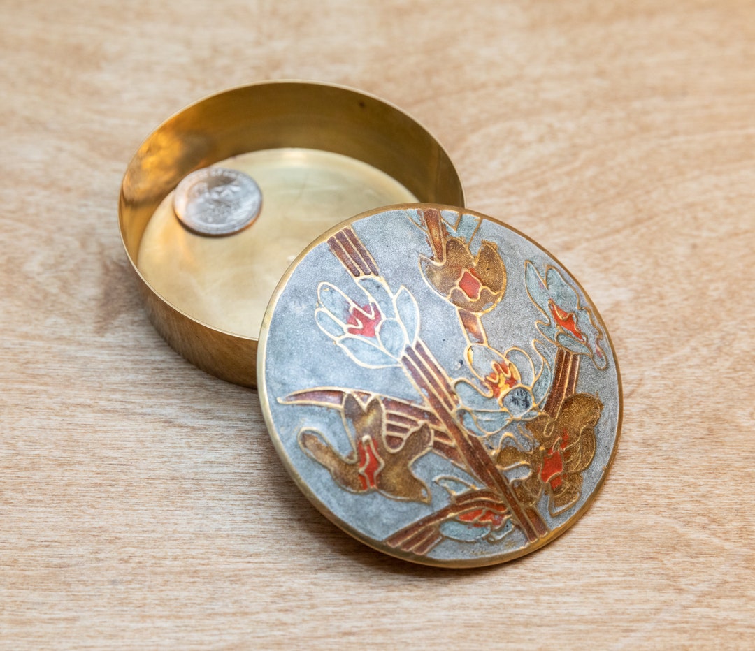 Vintage Brass Lid Bin, Small Container Box, Brass Jewelry Organizer ...