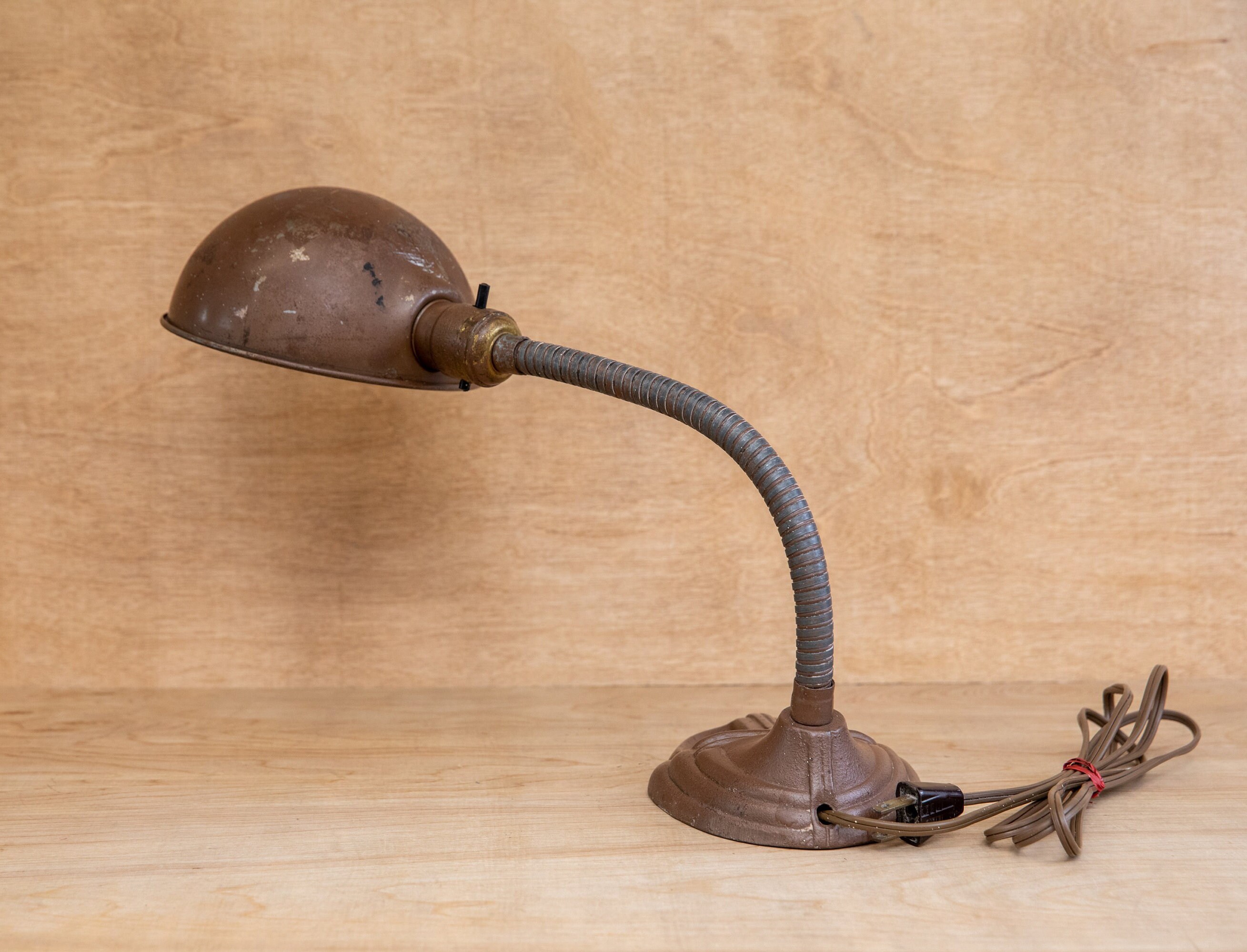 Cast Iron Gooseneck Lamp, Vintage Desk Lamp, Art Deco Brown Gooseneck ...