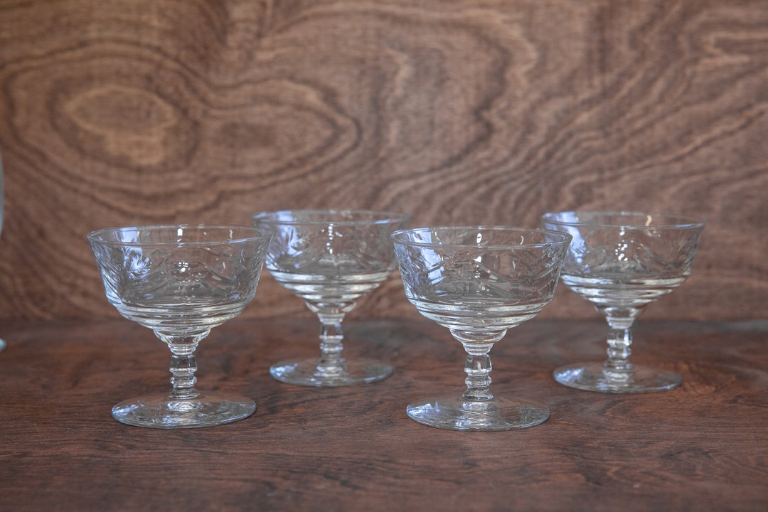 Vintage Libbey Crystal Champagne Glasses: Arctic Rose Cut Stemware, Set ...