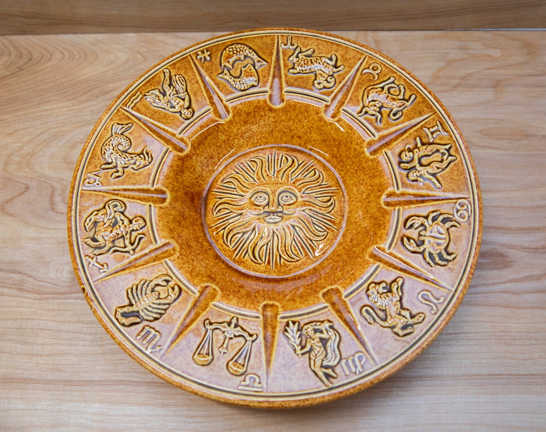 Vintage Ceramic Zodiac Plate Vintage Orange Glazed Zodiac - Etsy