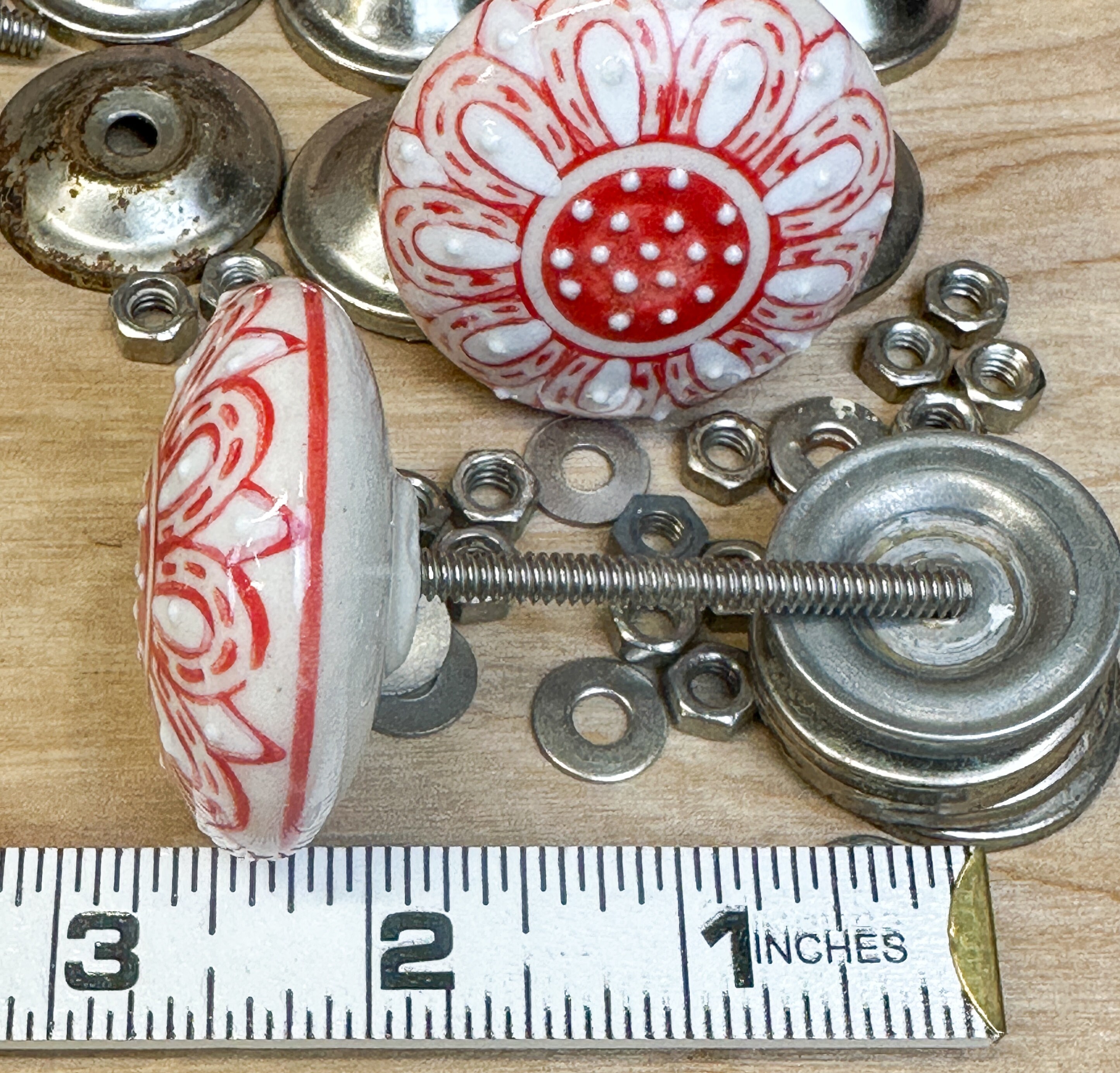 Ceramic Drawer Knobs, Vintage Cabinet Knobs, Red & White Ceramic Kitchen Cabinet Knobs, Hand ...