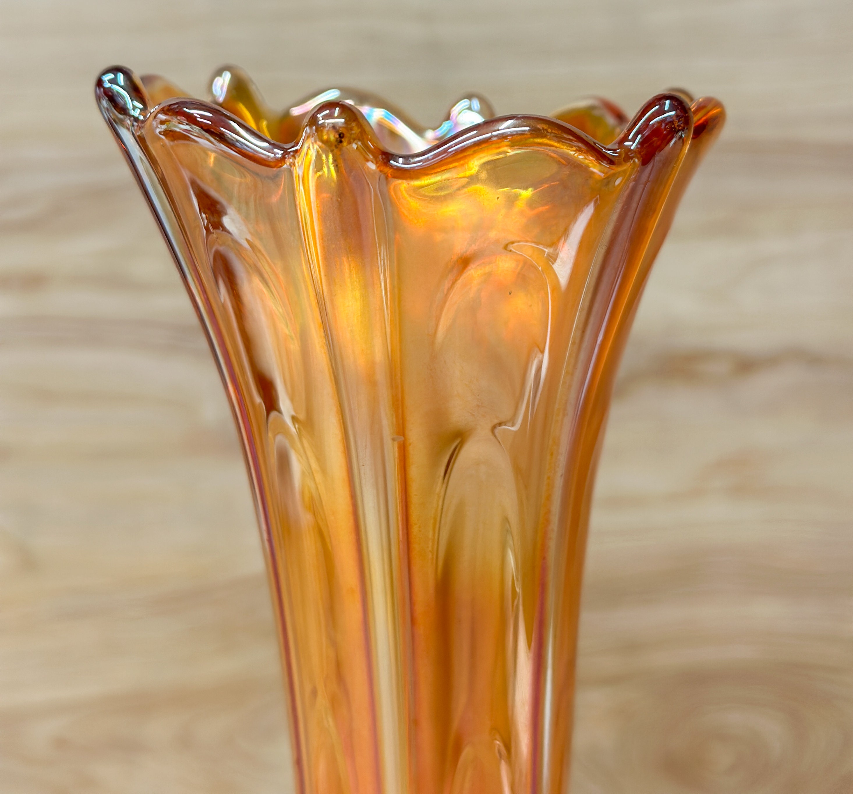 Carnival Glass Vase, MCM Amber Marigold Glass Vase, Indiana Swung Vase, Orange Bud Vase, Vintage ...