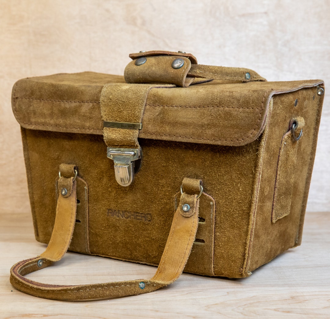 Vintage Leather Bag, Vintage Suede Bag, Brown Leather Tote, Tan Leather Carry All, Brown Case ...