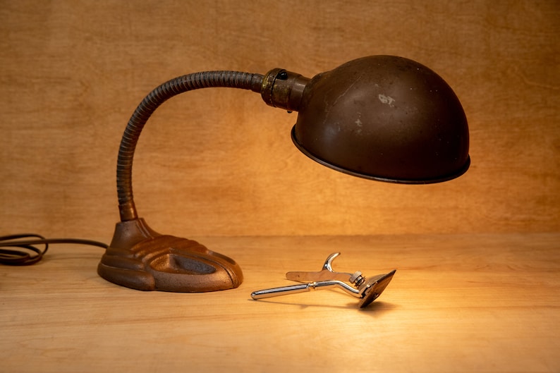 Cast Iron Gooseneck Lamp, Vintage Desk Lamp, Art Deco Brown Gooseneck ...