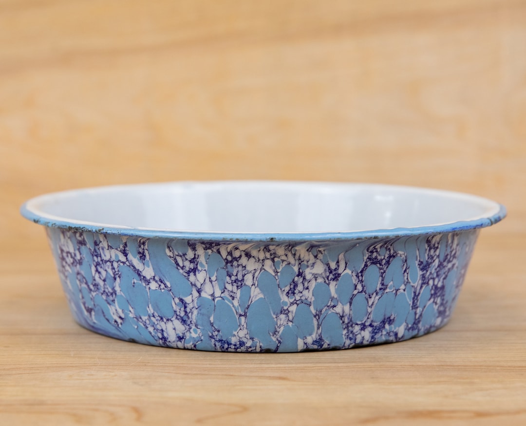 Vintage Enamelware Bowl, Blue Dog Bowl, Camping Dishes, Blue & White ...