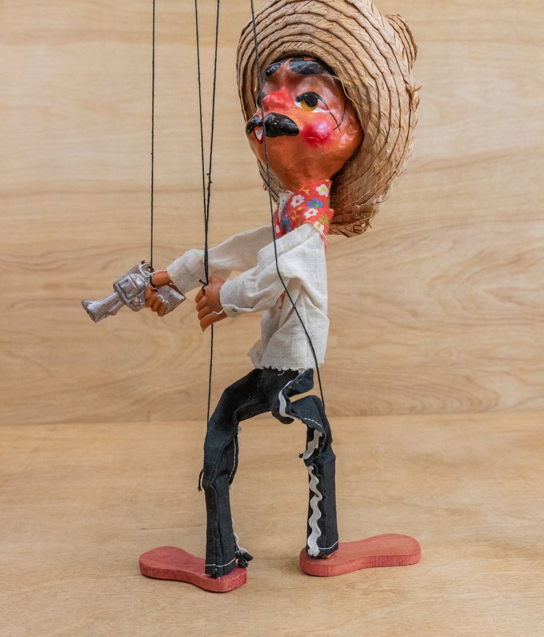 Marionette Gaucho Puppet, Vintage Mexican Cowboy String Puppet, 15 ...
