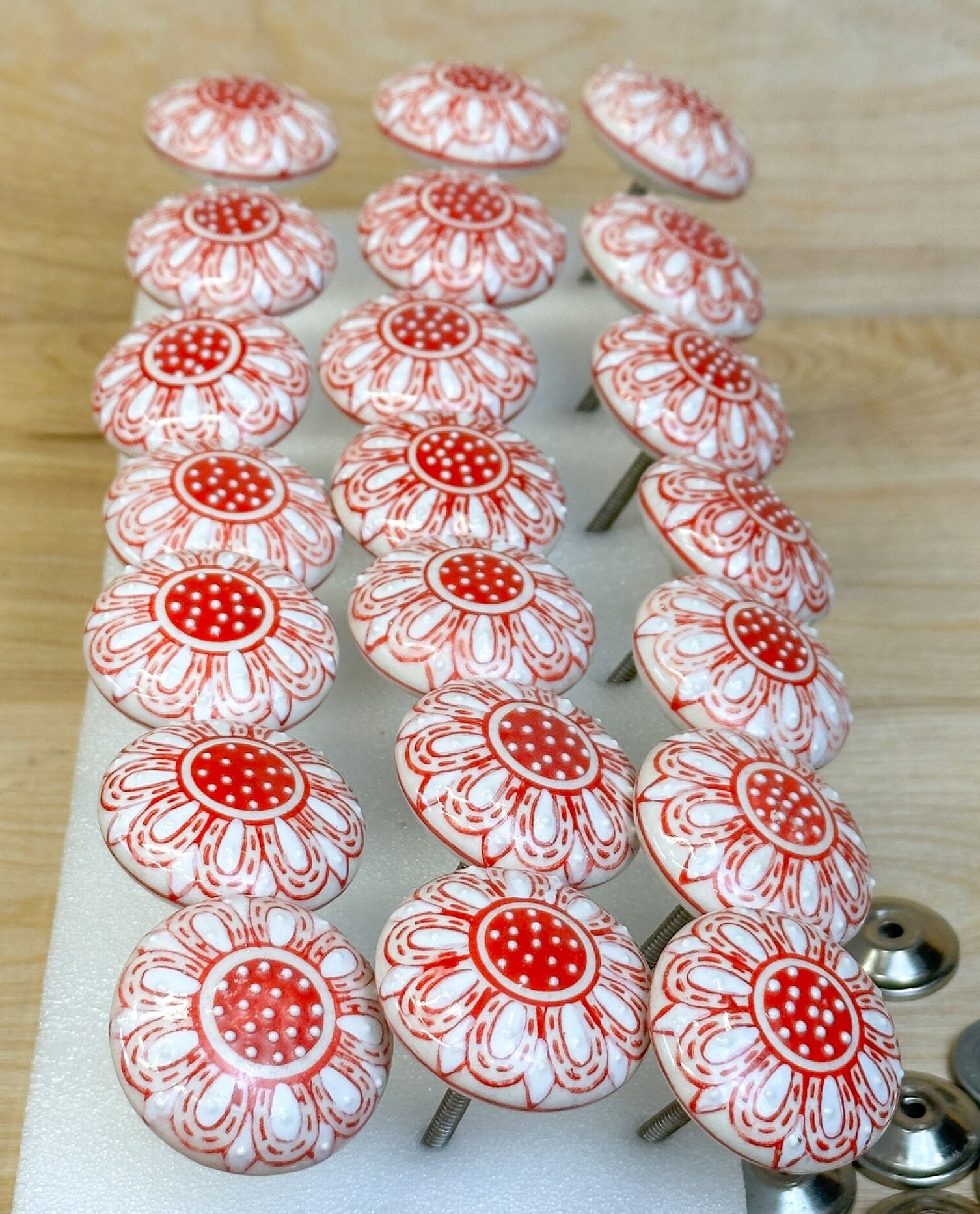 Ceramic Drawer Knobs, Vintage Cabinet Knobs, Red & White Ceramic Kitchen Cabinet Knobs, Hand ...