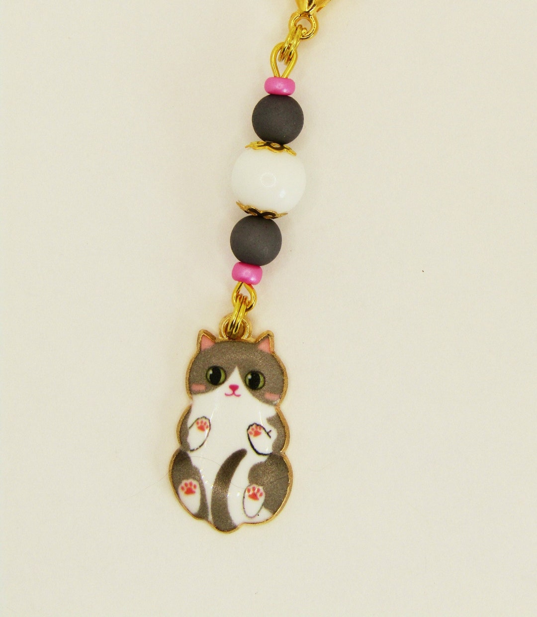 Grey and White Kitty Charm, Gray Kitty Phone Charm, Kitty Gift for ...