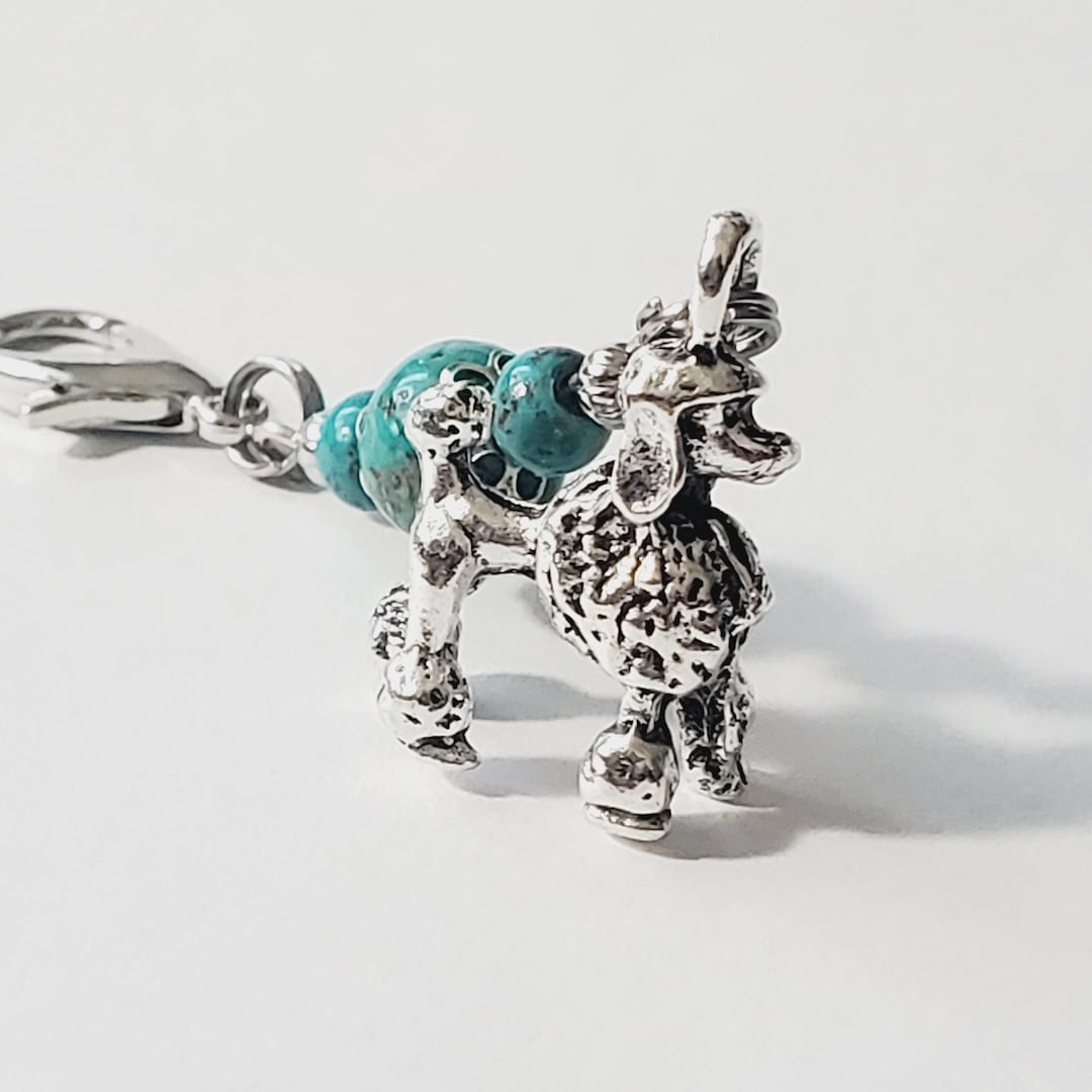 Poodle Charm: Silver-tone Dog Charm With Turquoise Bead Purse / Phone ...