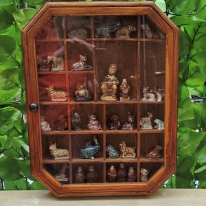 Vintage Glass Display Wall Cabinet With Wade Collection Figurines ( 33 ...
