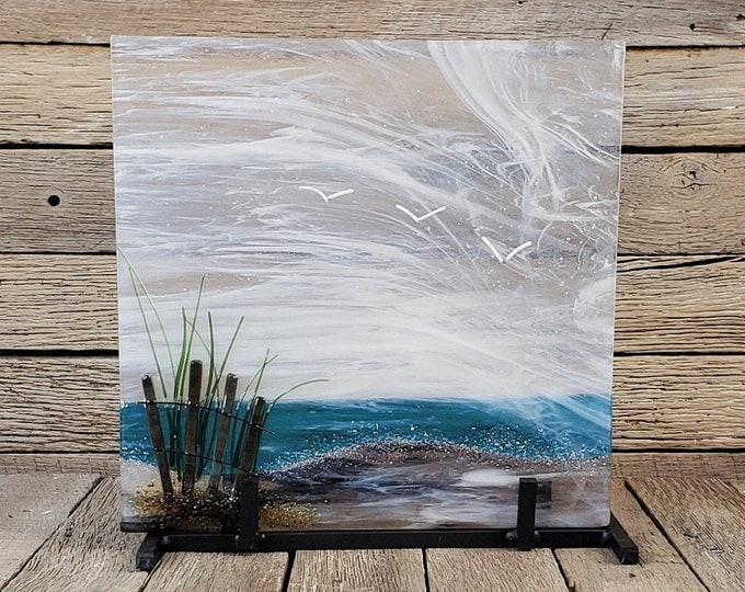 Handmade Fused Glass Beach Suncatcher on Iron Display Stand - Etsy