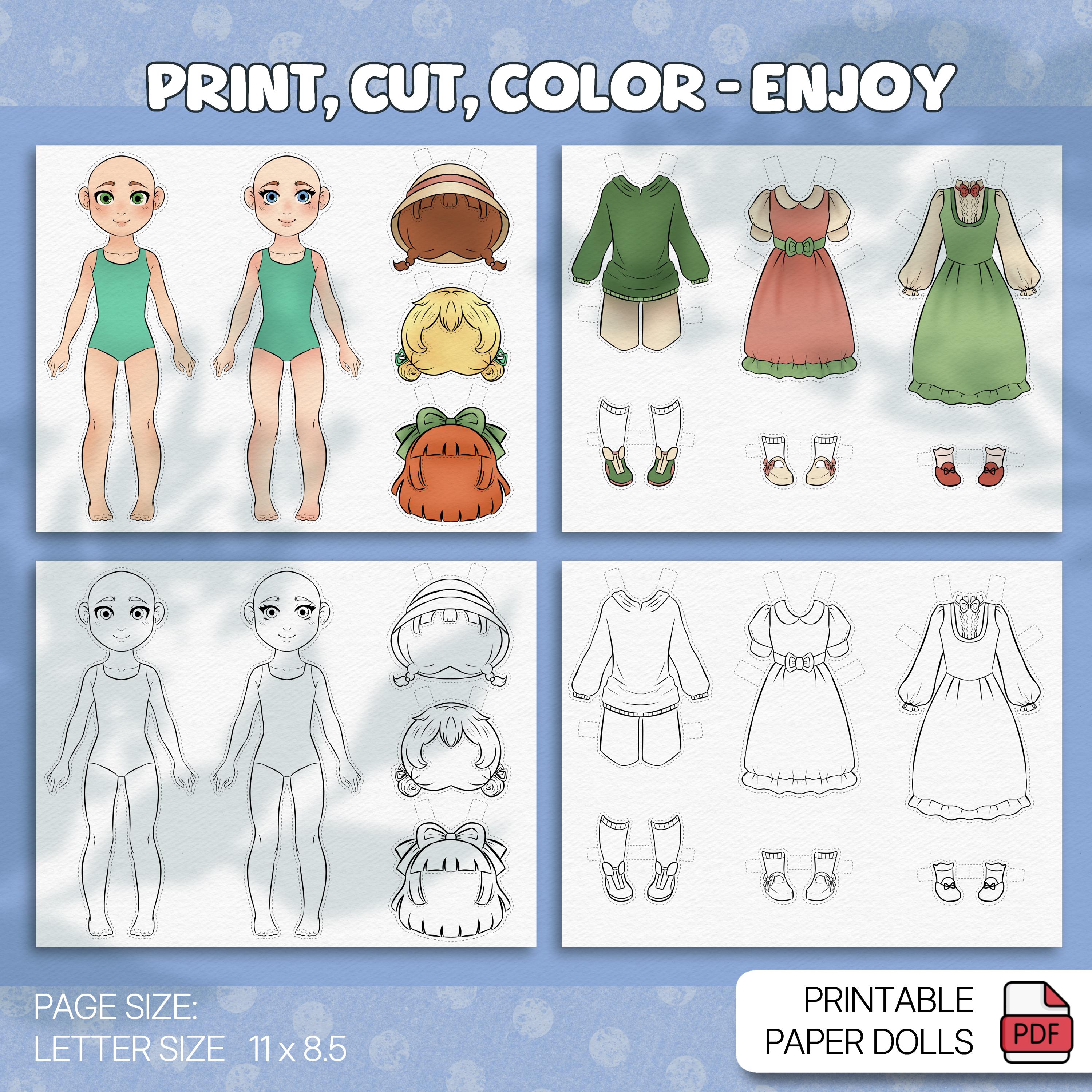 Printable Paper Dolls | Color & Cut Dress-up Activity (PDF) - Etsy