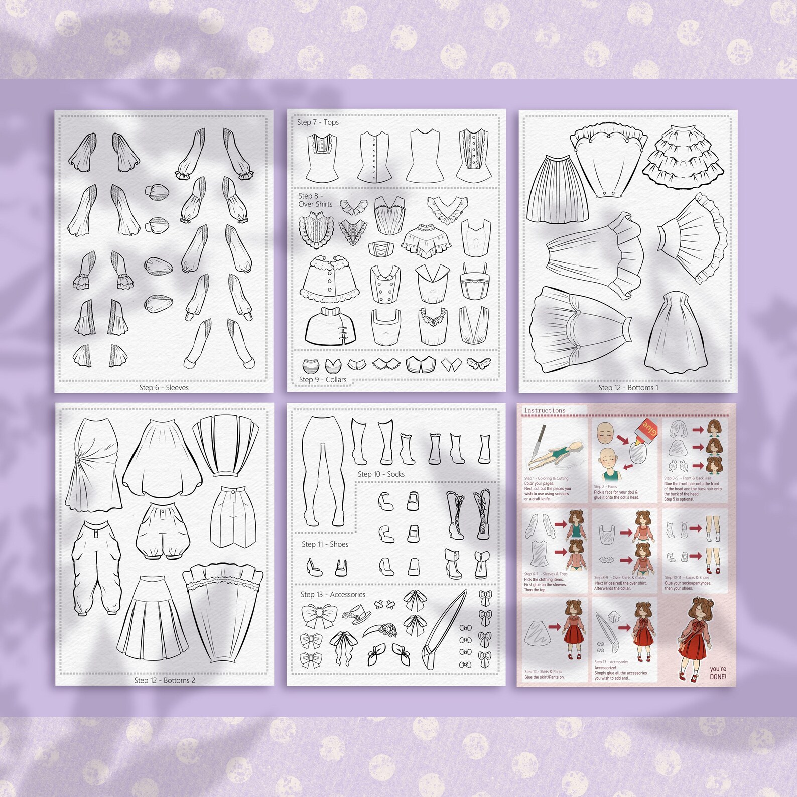 Printable Paper Doll Coloring Pages | Dress-up Outfit Bundle (PDF ...