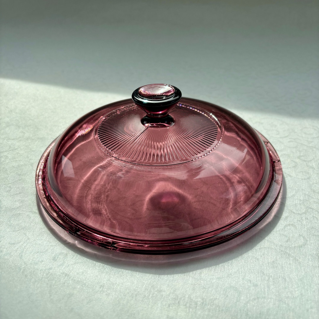Vintage Pyrex Corning Vision Ware Cranberry Purple Round Scalloped Lid ...