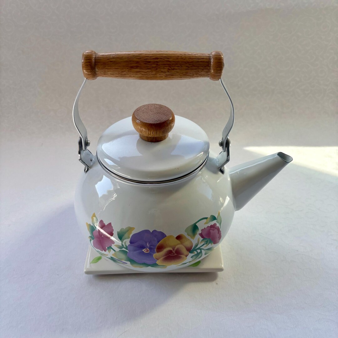 Vintage Corning Ware Corelle Summer Blush Metal Kettle, Enamel Tea ...