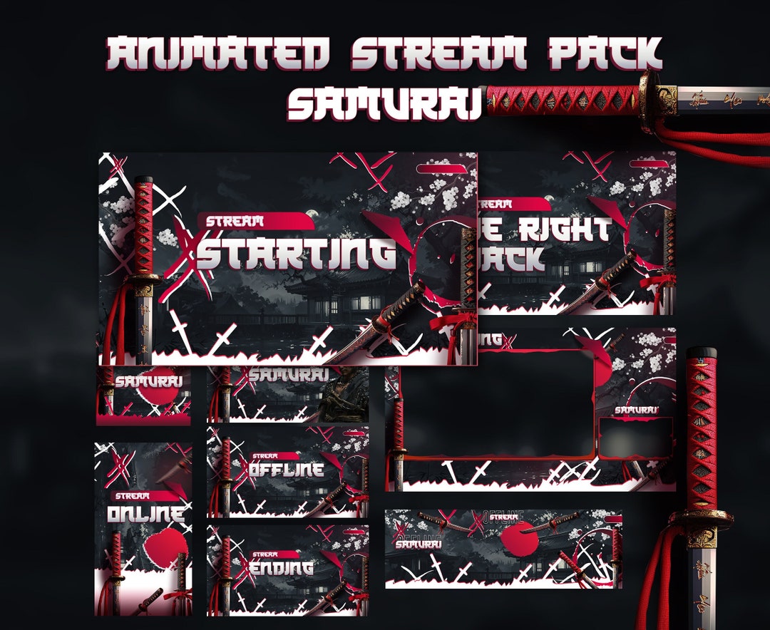 Stream Overlay Animated Full Package Samurai Dark Red, Black overlay ...