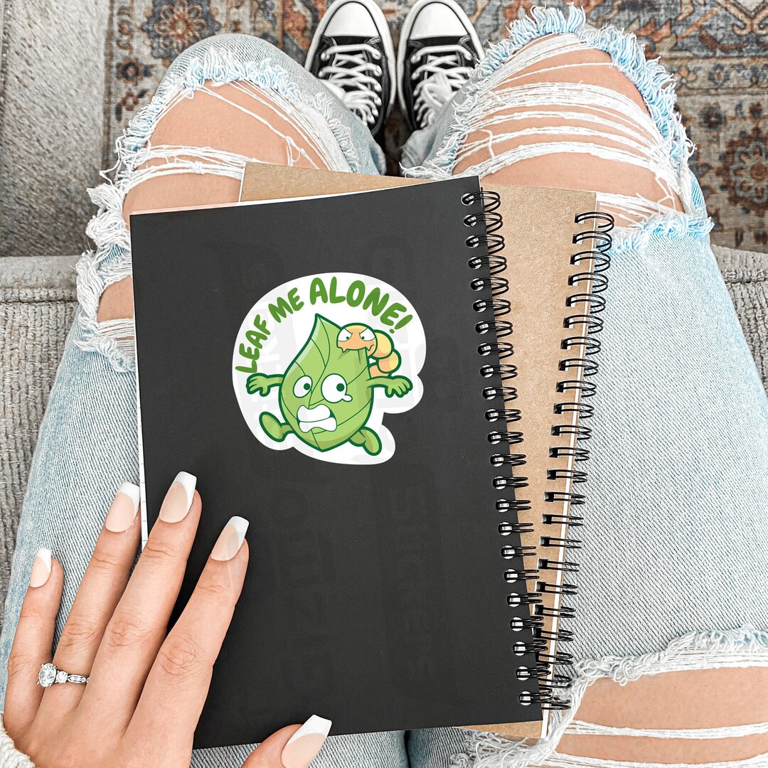Funny Leaf Sticker, Kawaii Cute Leaf Me Alone Label, Silly Leaves Decal ...