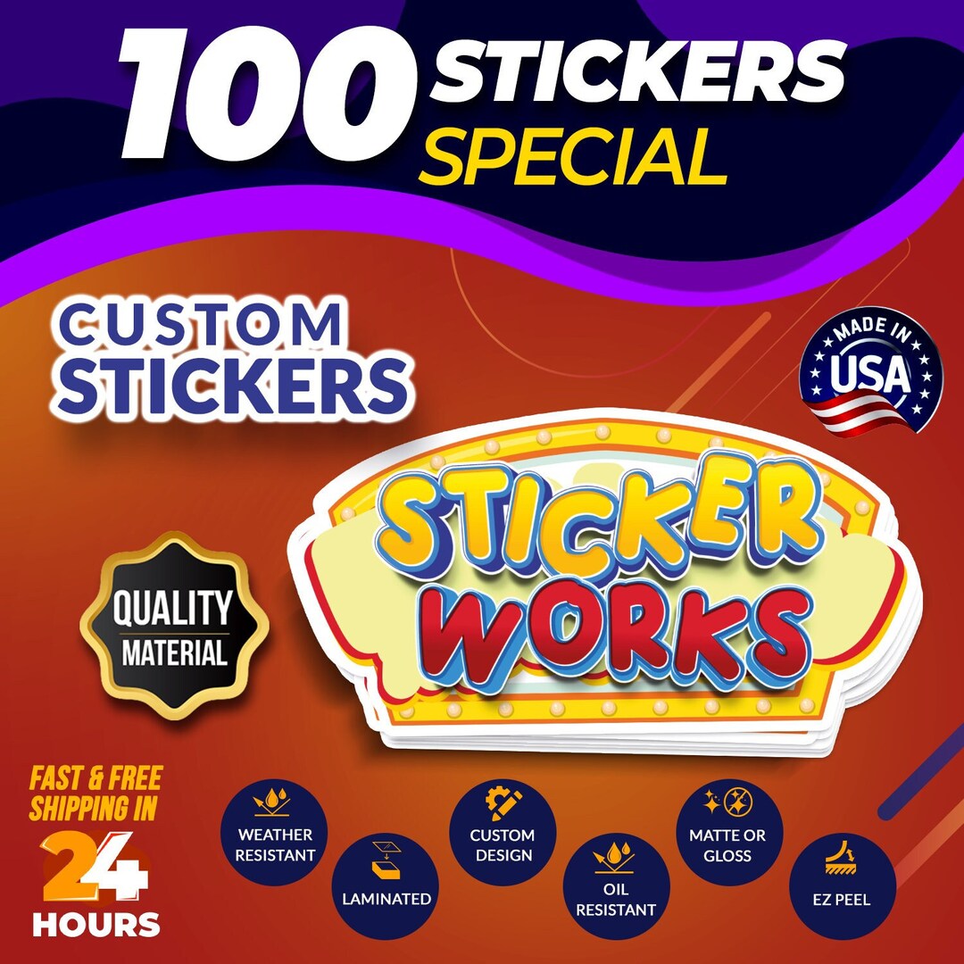 100 Custom Sticker Pack, Die Cut Business Logo Labels, Personalized ...