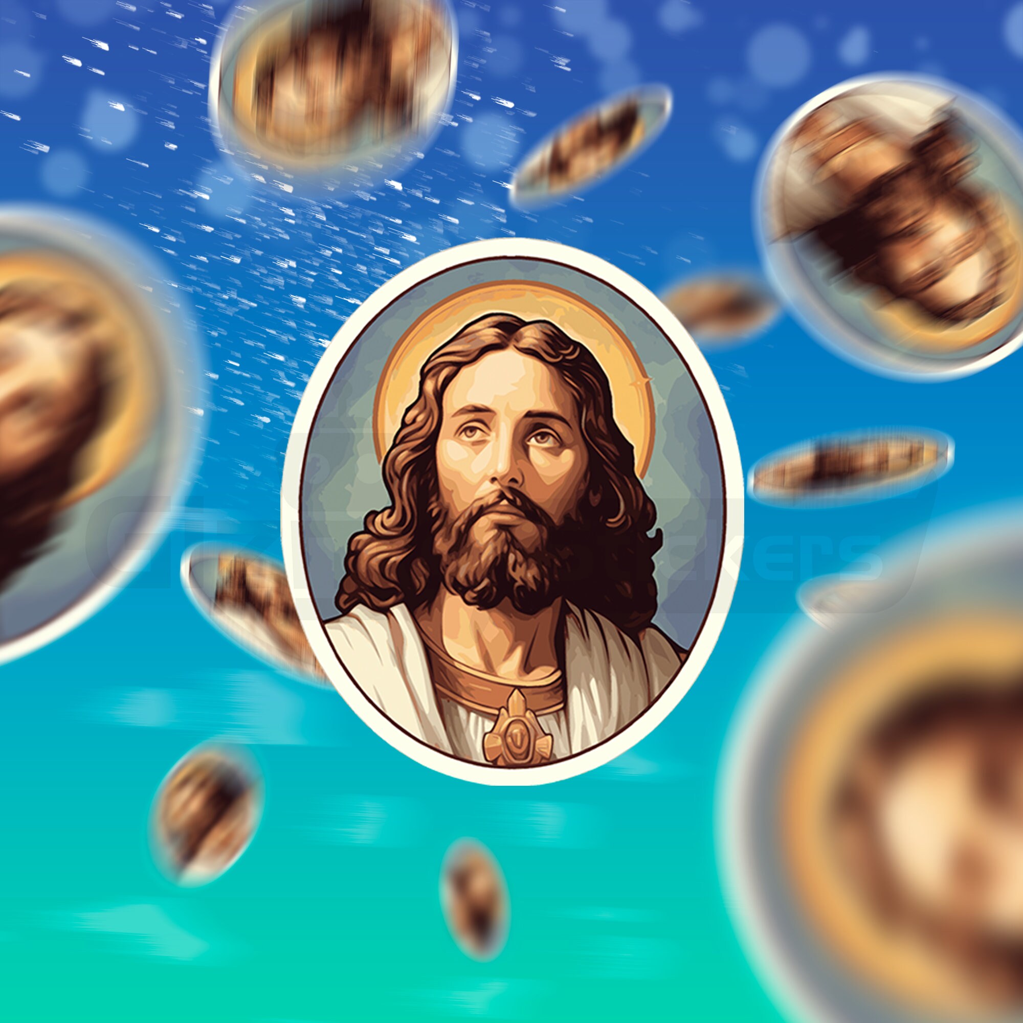 Jesus Christ Sticker, Religious Painting of Jesus Christ Art Label ...