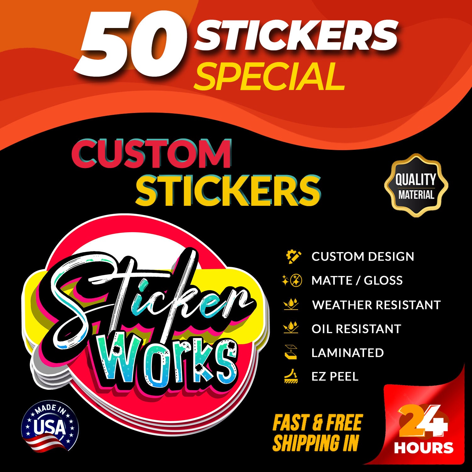 50 Custom Sticker Pack, Personalized Waterproof Laminated Die Cut ...