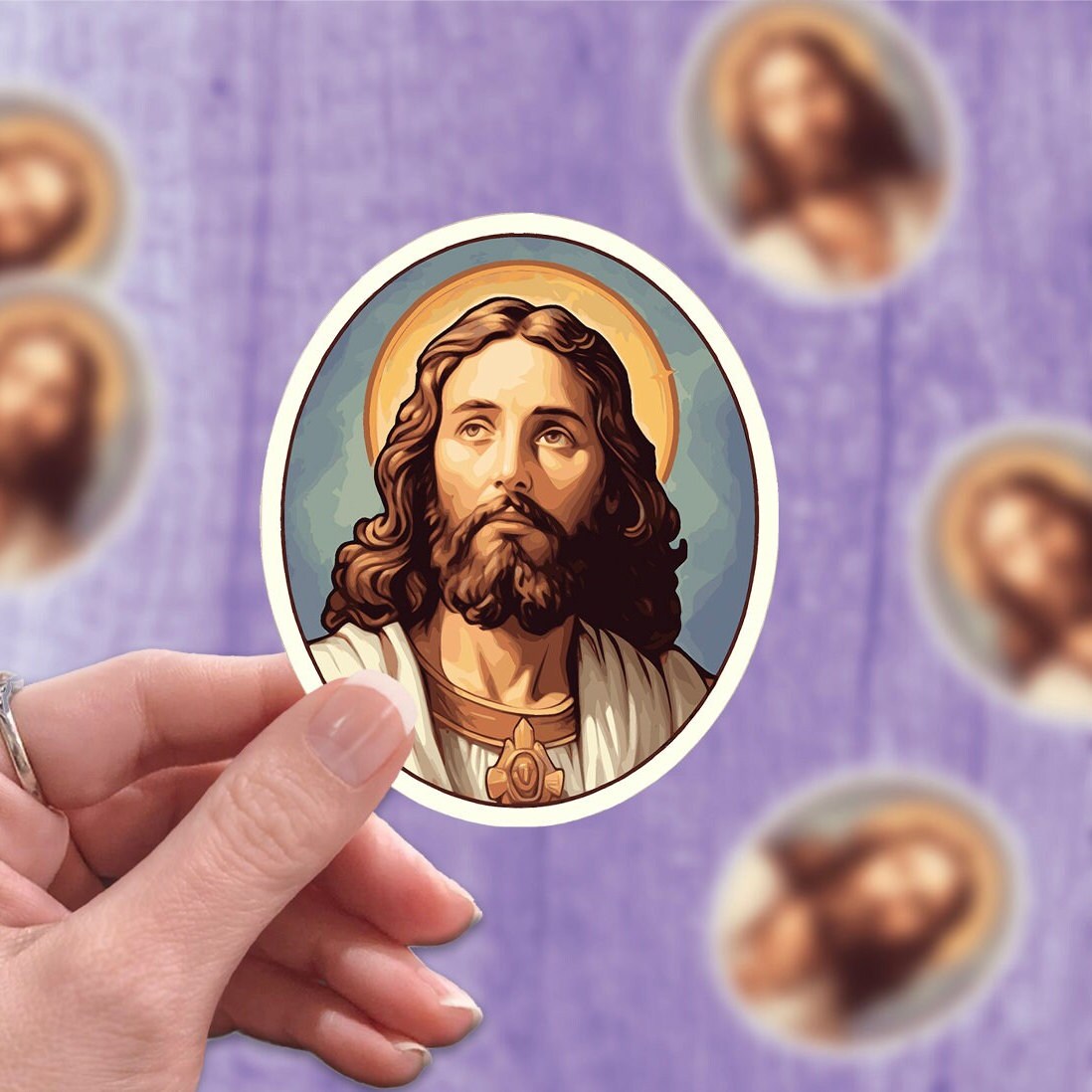 Holy Sticker of Jesus, Religious Painting of Jesus Christ Art Label ...