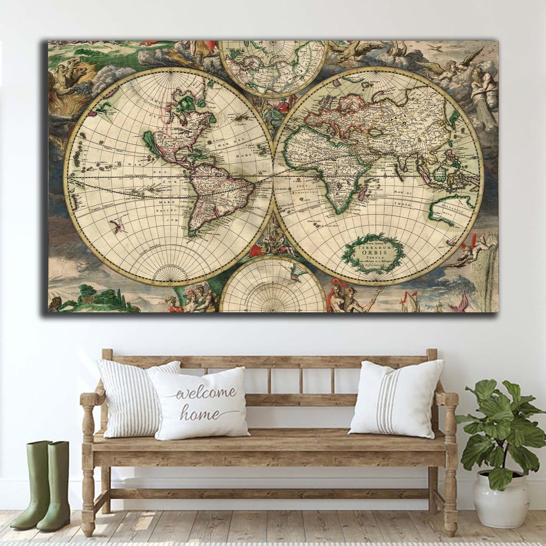 Vintage World Map, World Map Poster, Antique Style World Map, Noua ...