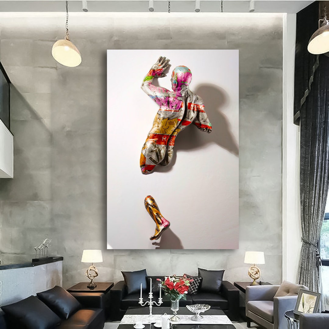 Abstract Metal Figure Looking Canvas Painting. Bronze Human 3d Effect ...