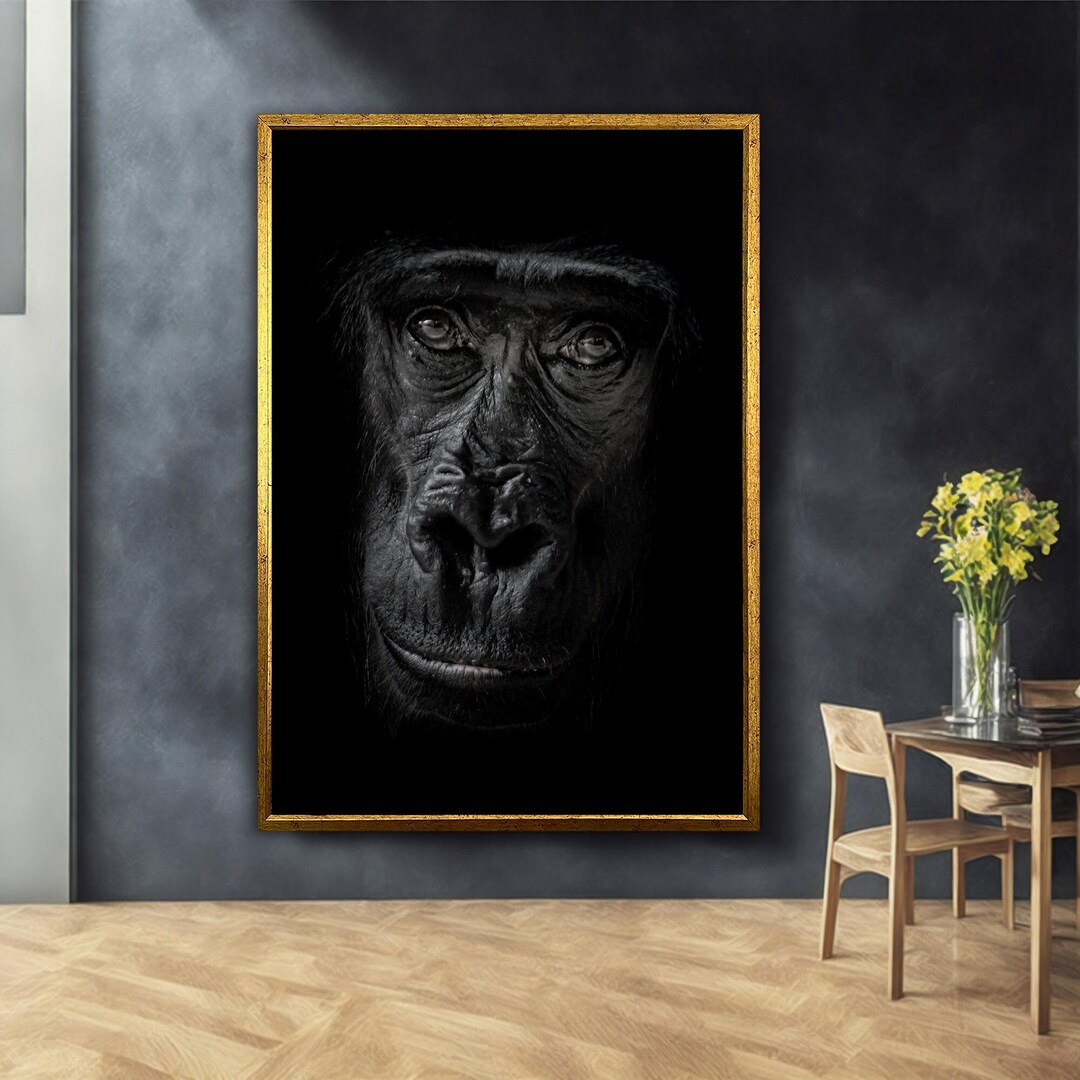 Sad Gorilla Canvas, Monkey Portrait Art, Monkey Canvas Print, Black ...