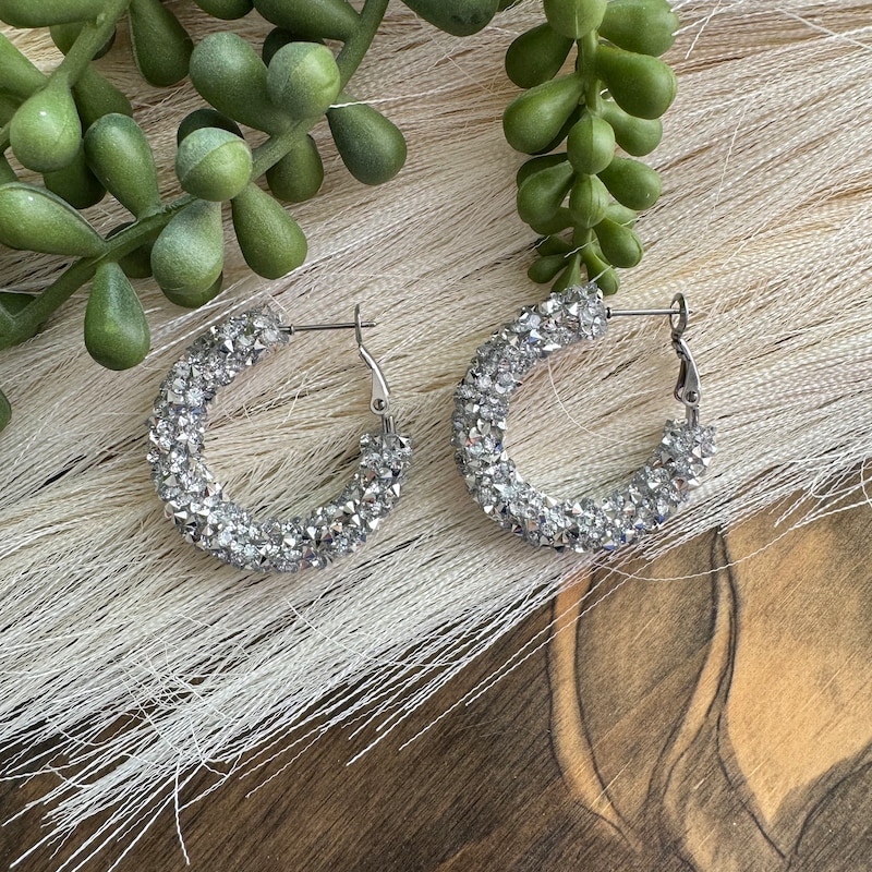 Rhinestone Hoop Earrings - Etsy