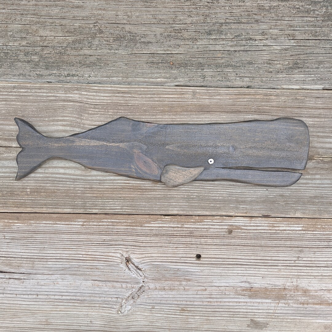Wooden Whale Wall Decor, 21" Handmade Nautical Folk Art Dark Wood - Etsy