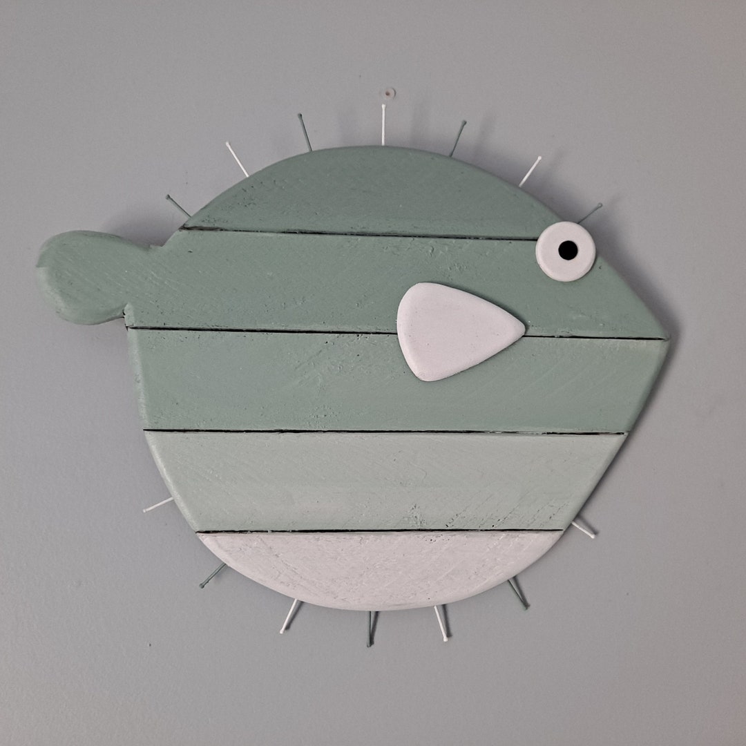 Large Wooden Puffer Fish Seafoam Green Wall Decor - Etsy