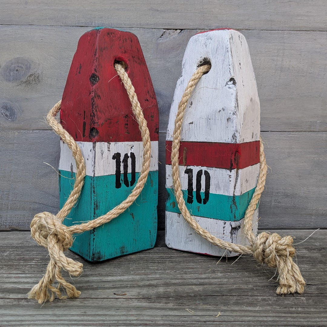 Pair of Wooden Lobster Buoys, Colorful Distressed Vintage-look ...