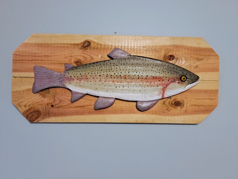 Large Realistic Wood Carved Hand-painted Rainbow Trout Wall Decor - Etsy