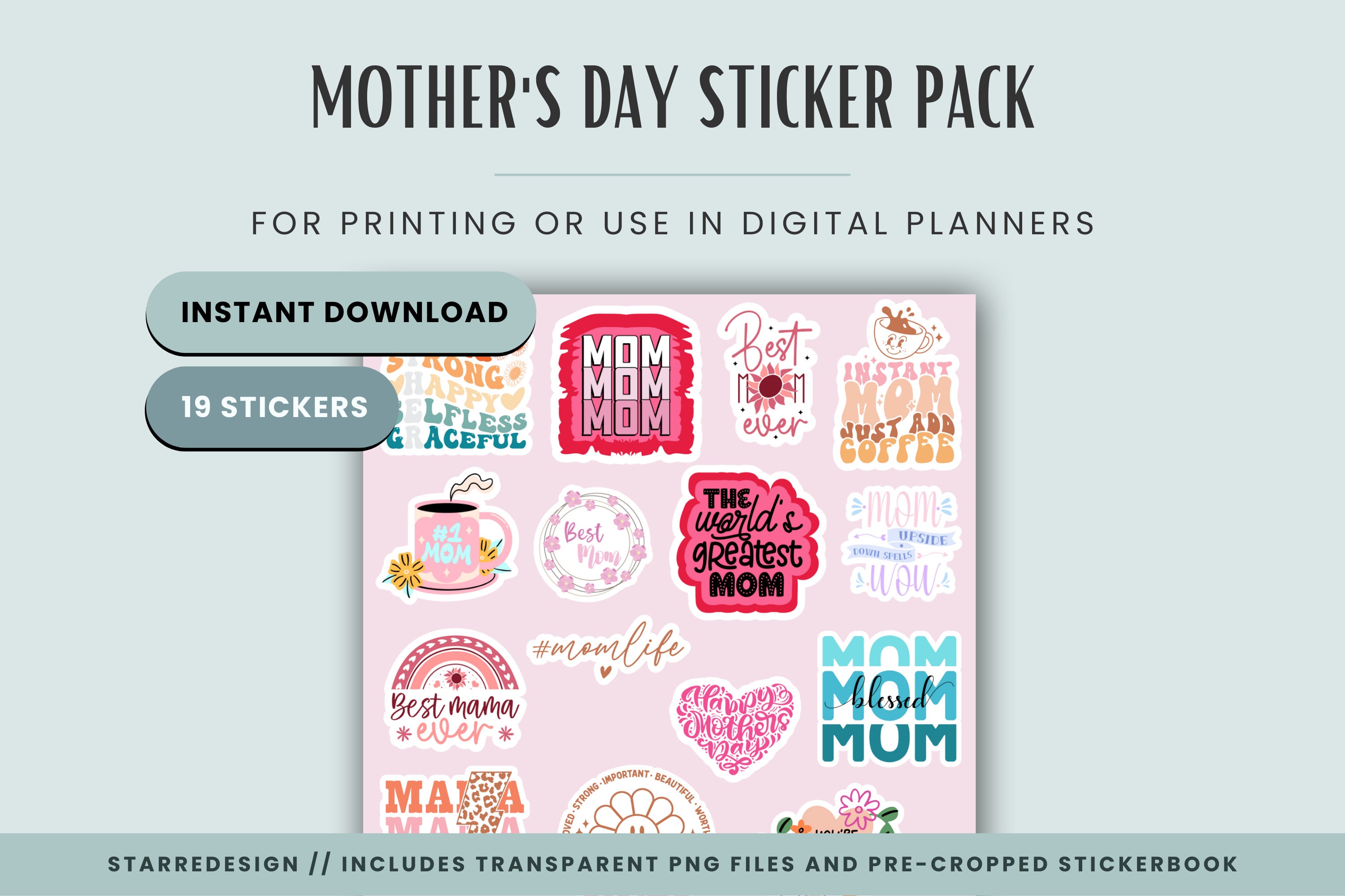 Printable Mother's Day Sticker Sheet | Digital Goodnotes Planner ...
